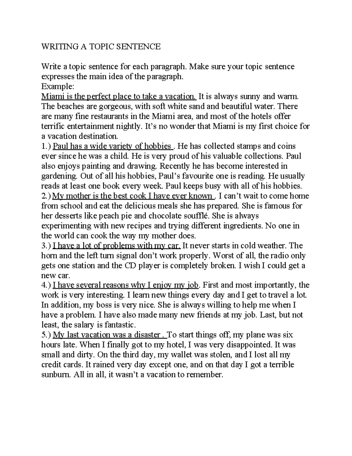 Writing a Topic Sentence: E-Learning Guide (2) - Studocu