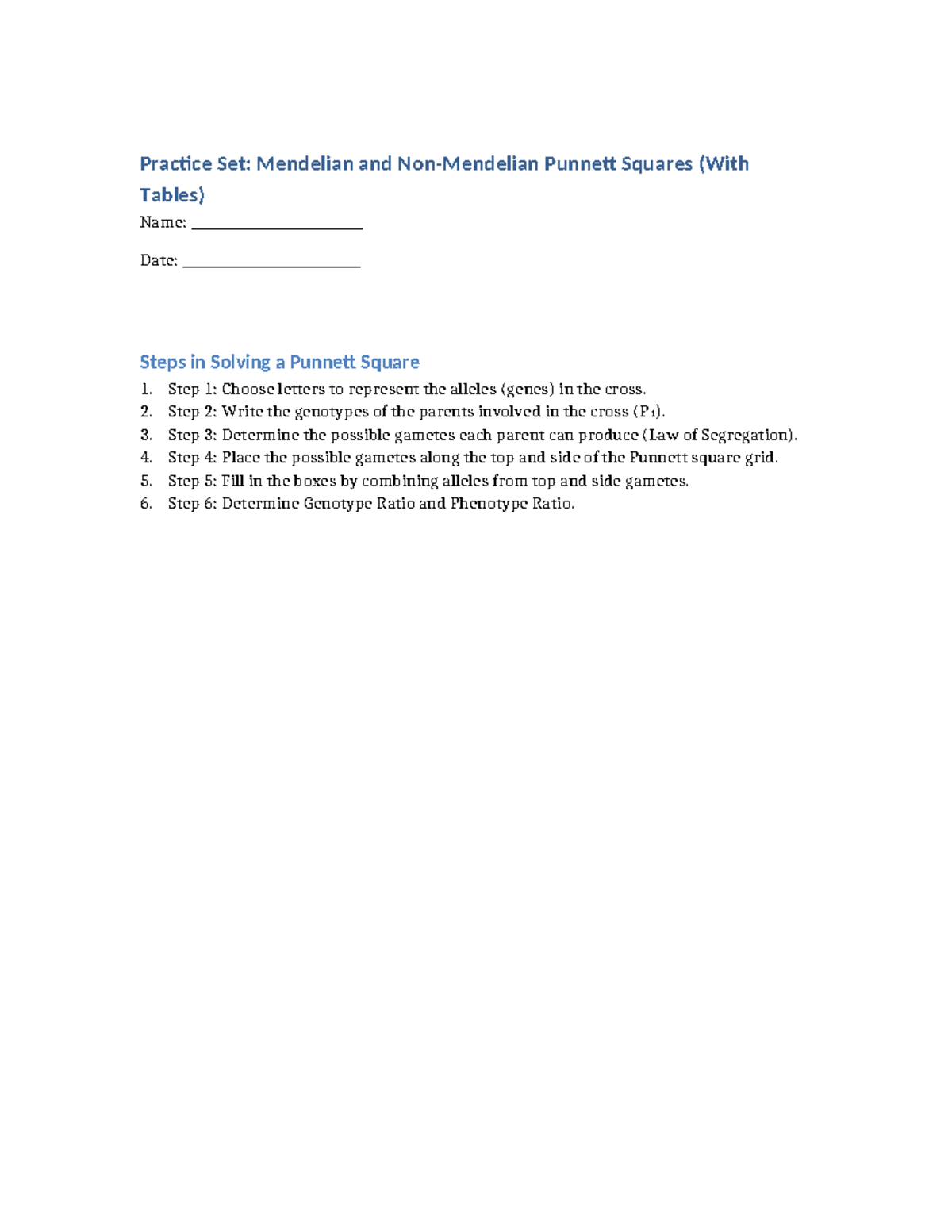 Practice Set: Mendelian Genetics & Punnett Squares (With Tables) - Studocu