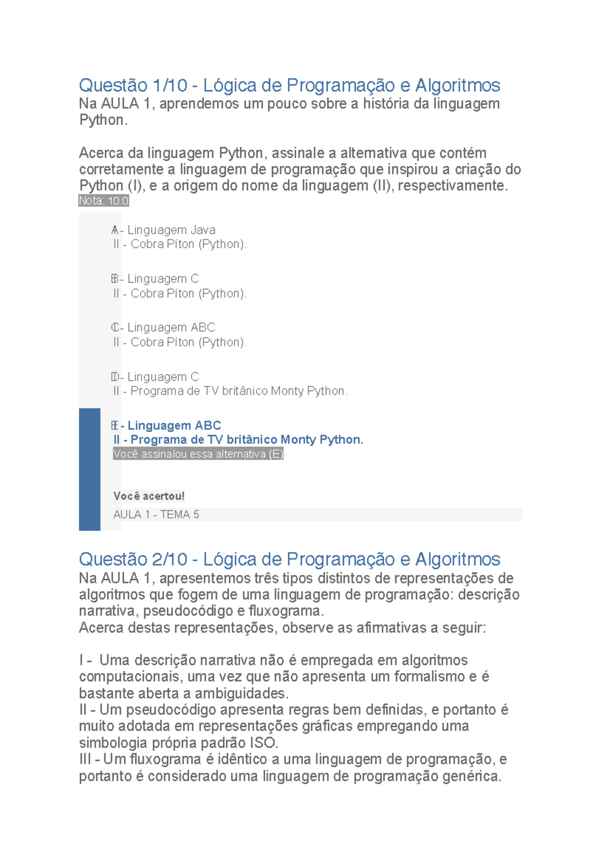 APOL Objetiva 1 - Lógica de Programação e Algoritmos na Aula 1 - Studocu