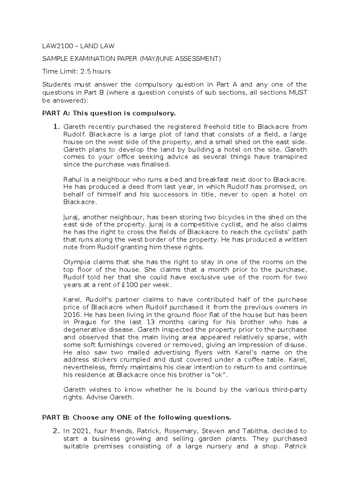 LAW2100 LAND LAW SAMPLE EXAMINATION PAPER (MAY-JUNE 25-26) - Studocu