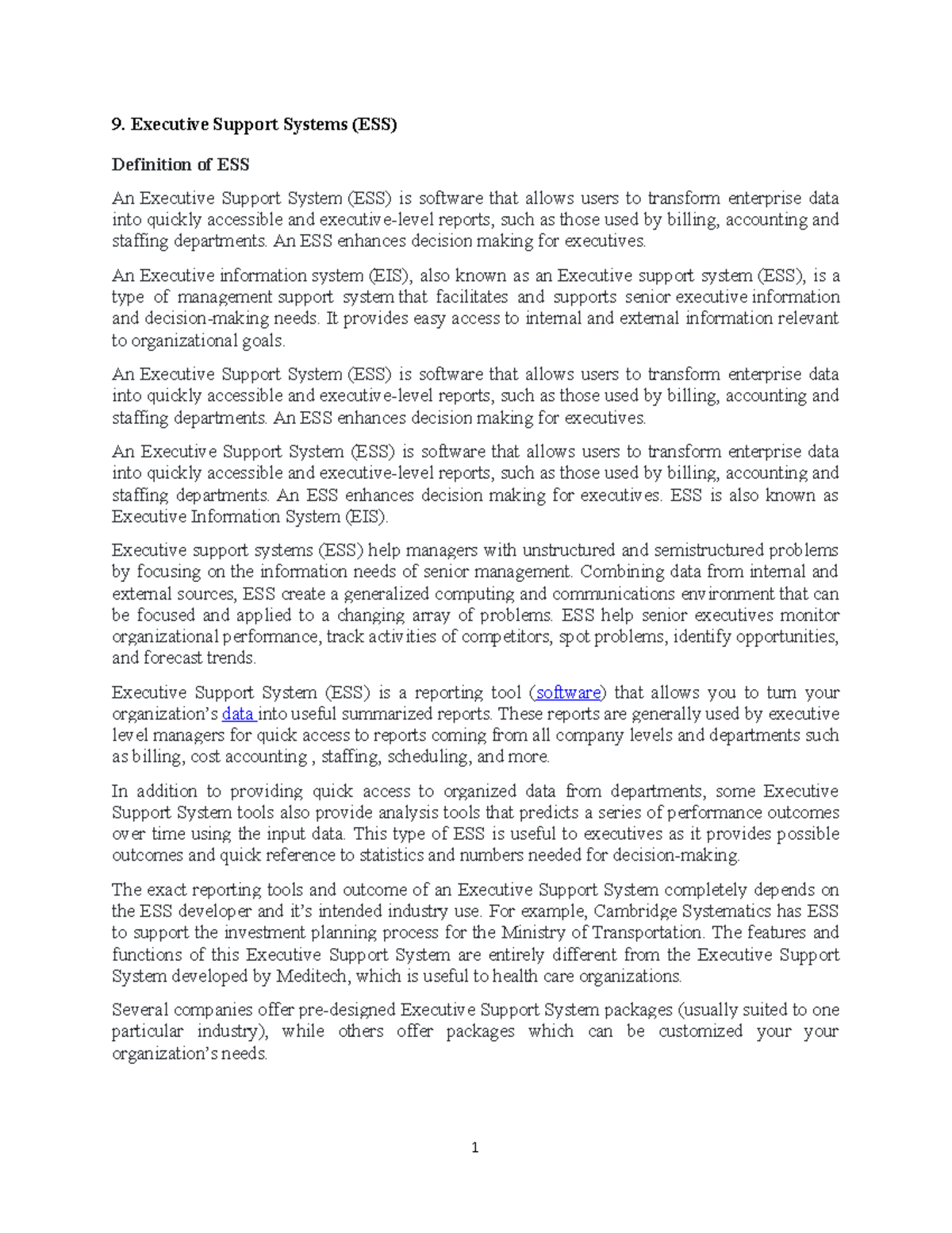 9. Executive Support Systems (ESS) - 9. Executive Support Systems (ESS ...