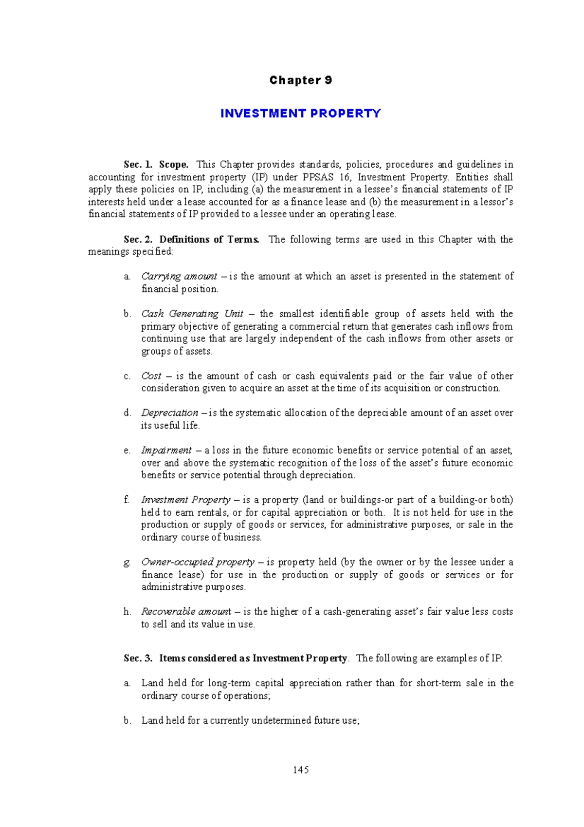 GAM-8 Chapter 9: Accounting Standards for Investment Property - Studocu
