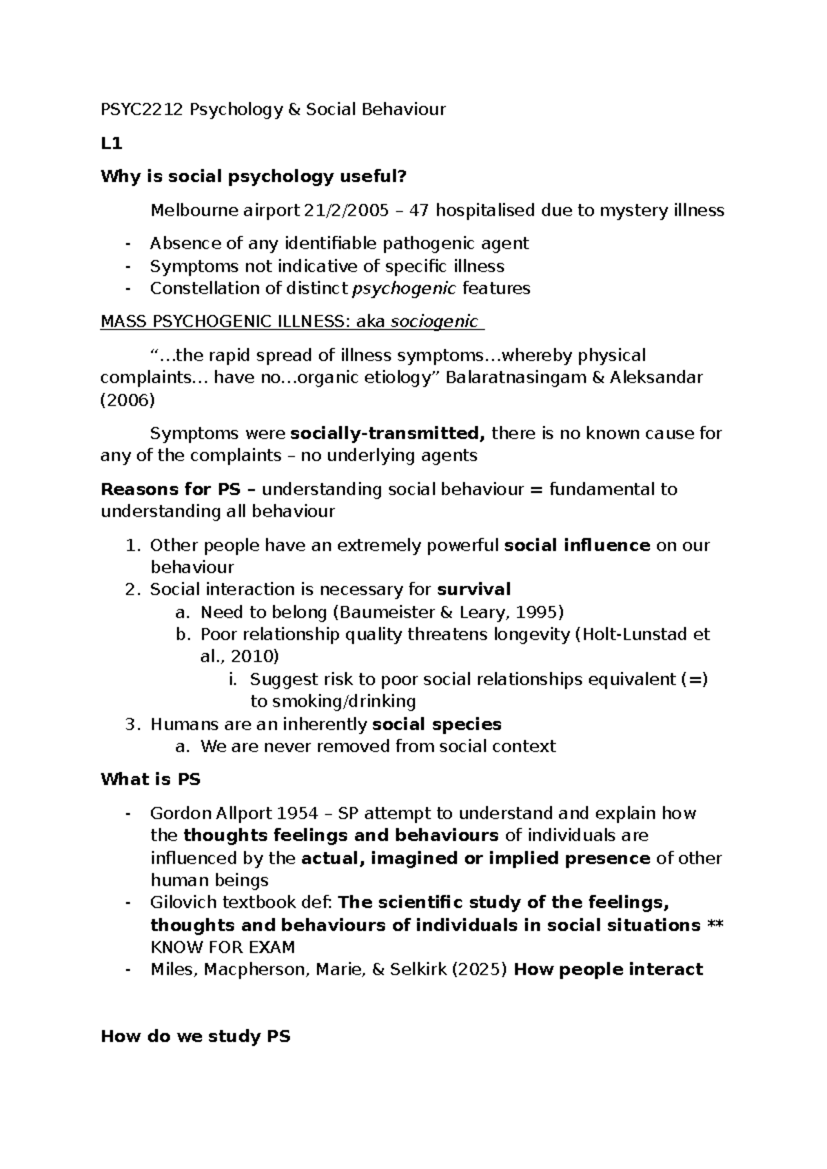 PSYC2212 Psychology W1: Understanding Social Behaviour and Influence ...