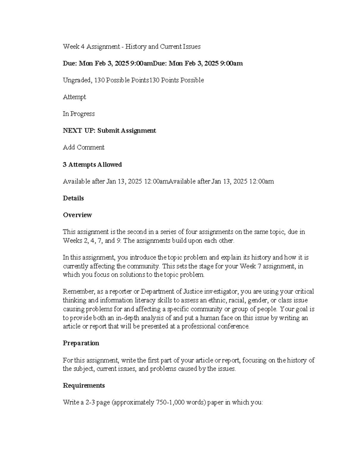 SOC 400 Week 4 Assignment: Analyzing Historical and Current Issues ...