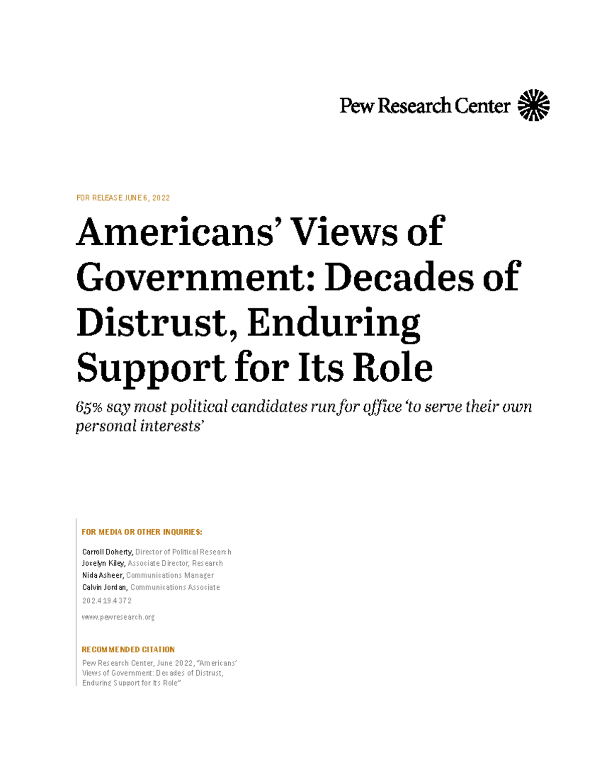Americans' Distrust in Government: Findings from Pew Research Survey ...