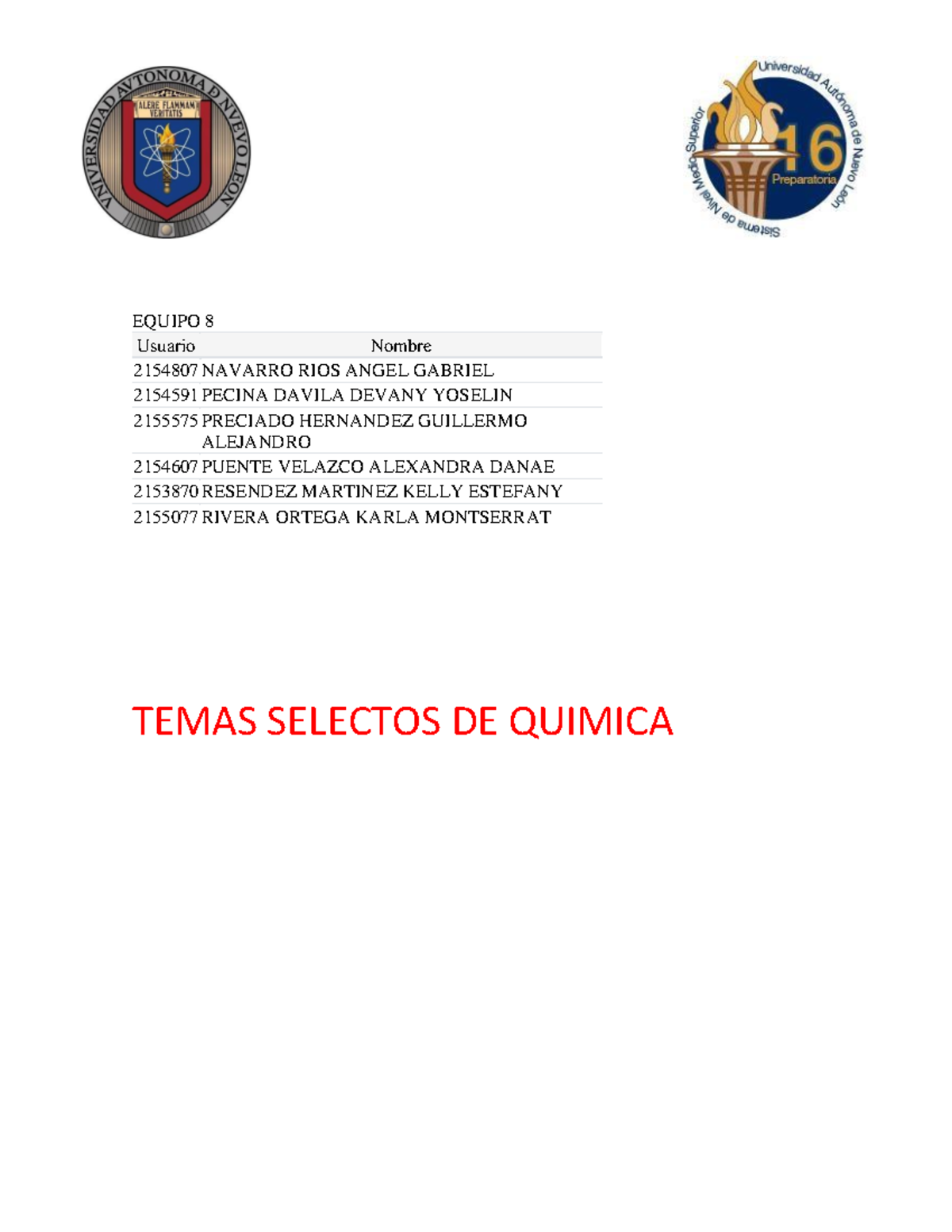 Ev1 Equipo 8 Tsqui 116 - . EQUIPO 8 Usuario Nombre 2154807 NAVARRO RIOS ...