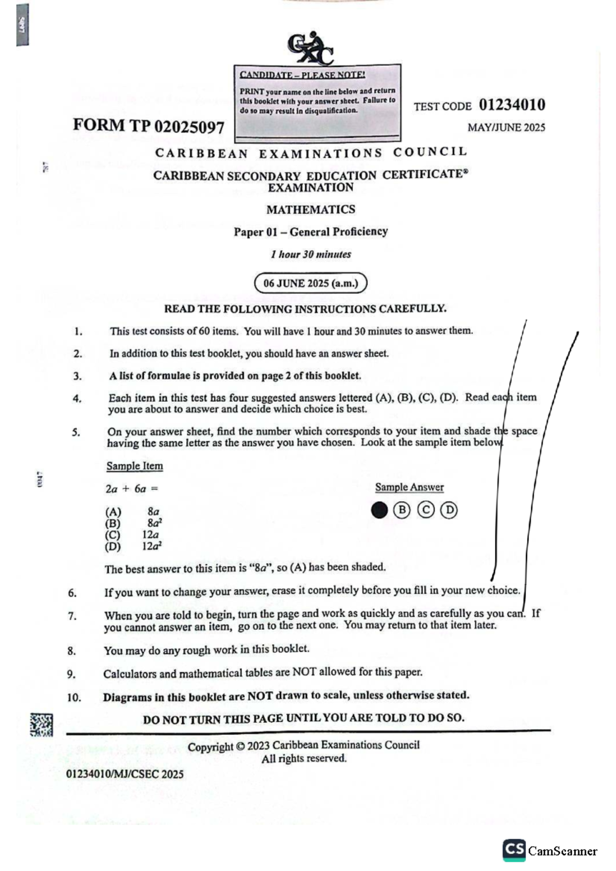 CSEC Mathematics Paper 01 General Proficiency Exam 2025 - Studocu