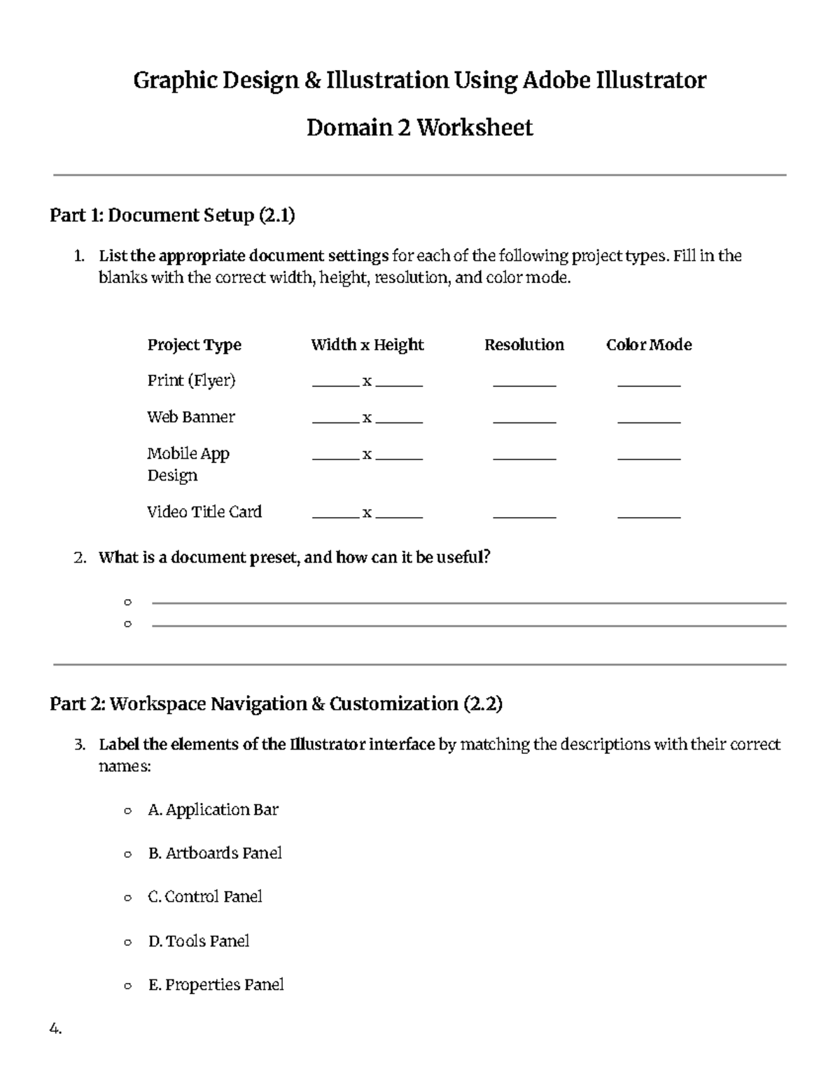 ACP Illustrator Domain 2 Worksheet: Document Setup & Design Tools - Studocu