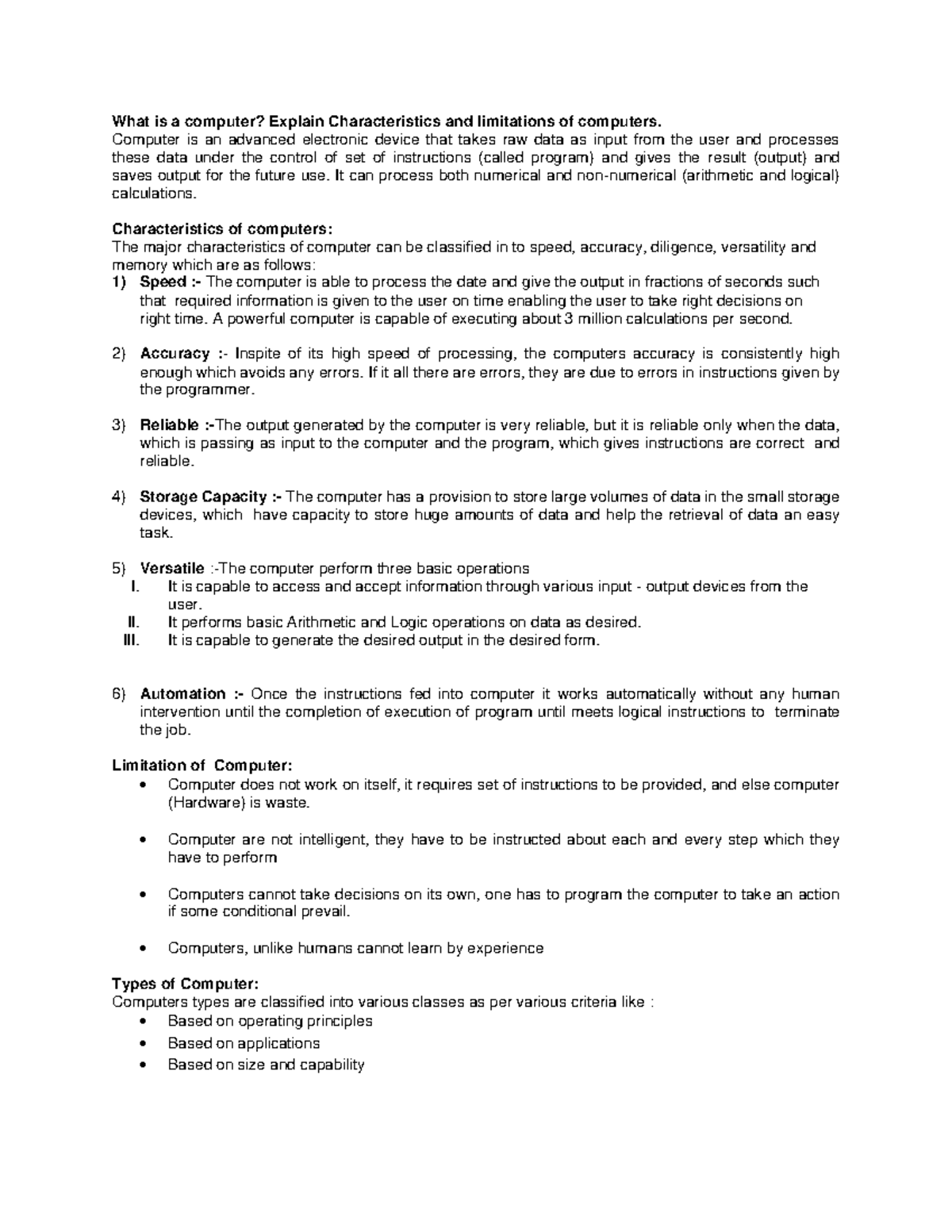 Computer basics - What is a computer? Explain Characteristics and ...