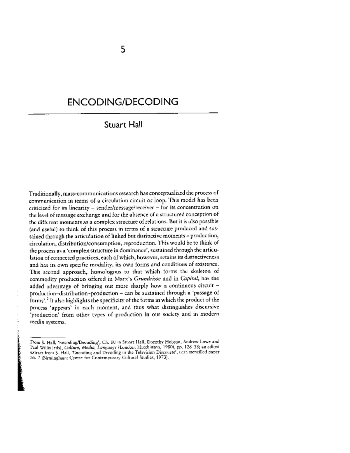 Encoding/Decoding: Understanding Communication Structures in Media - 5 ...