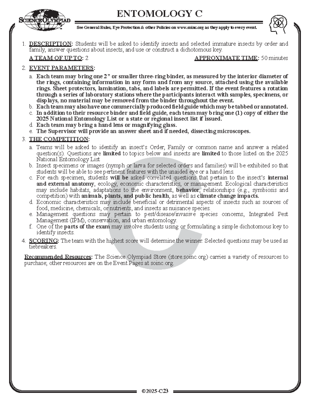 2025 Entomology Competition: Exam Guide & Specimen List - Studocu