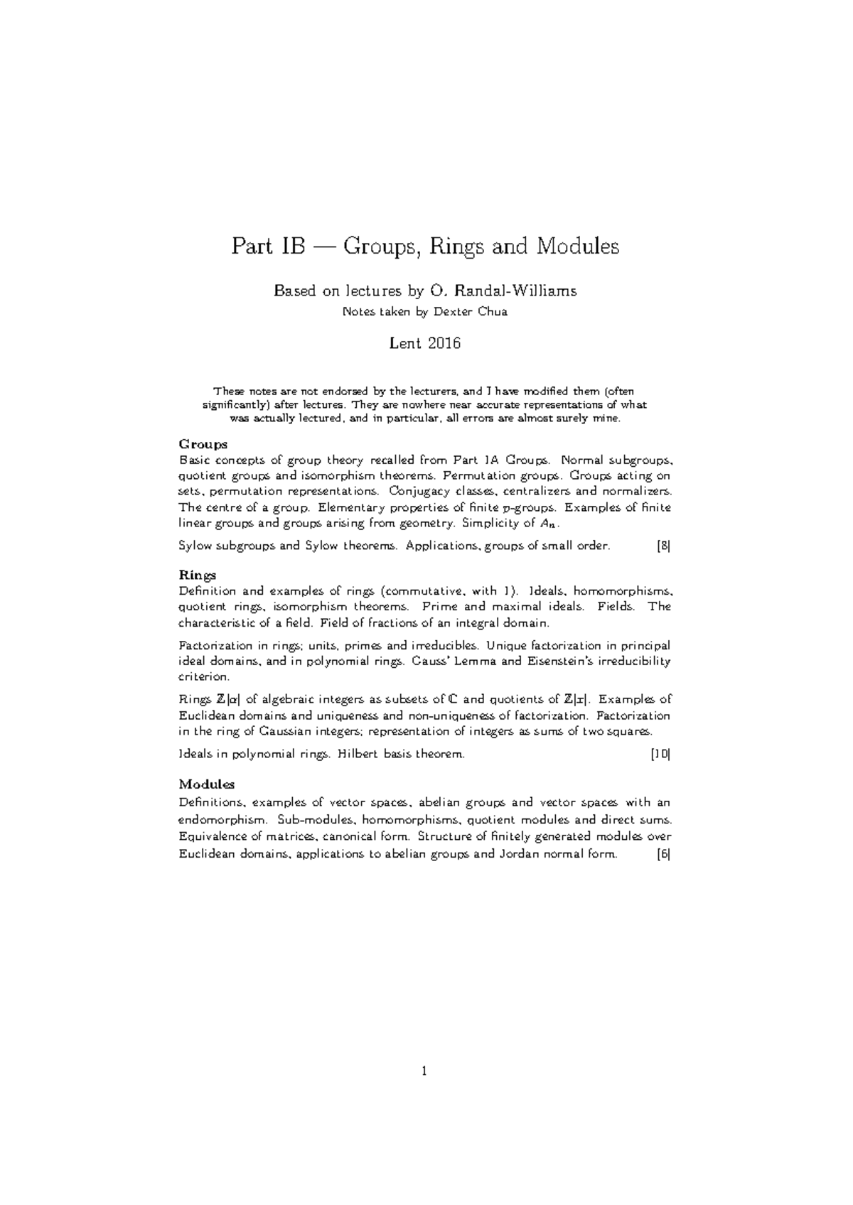 Groups, Rings and Modules 2015-2016 Course Notes - Part IB — Groups ...