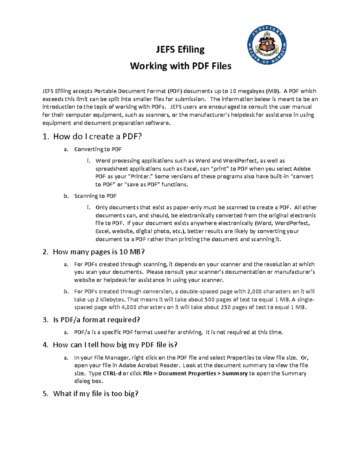 JEFS Efiling: Working with PDF Files and Size Management - Studocu