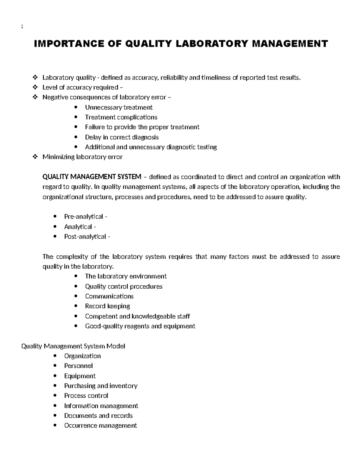 Importance OF Quality Laboratory Management Autosaved - ; IMPORTANCE OF ...