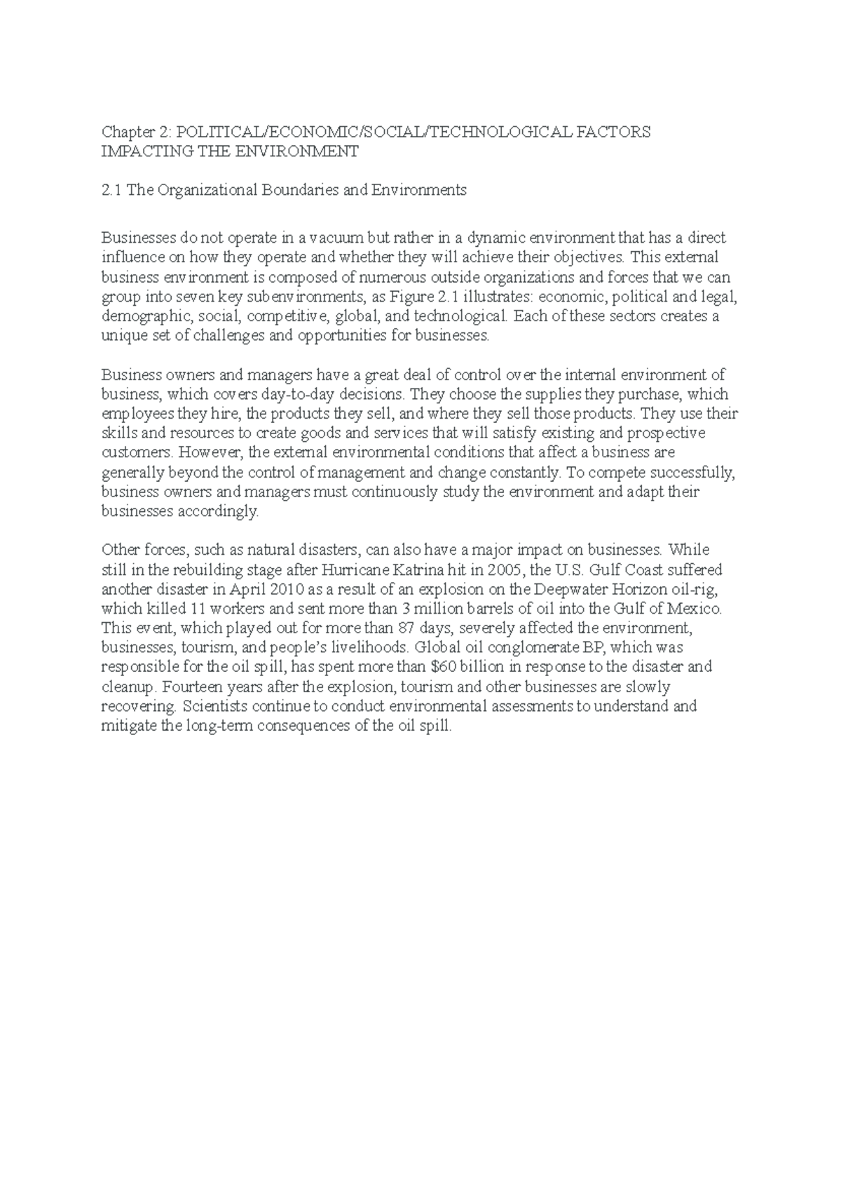 Chapter 2: Factors Impacting the Environment - Lecture Notes - Studocu