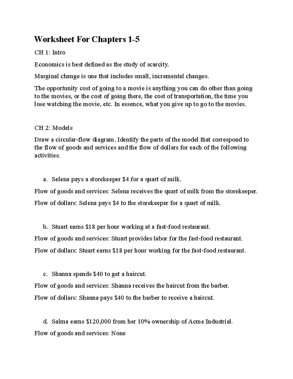 Worksheet Packet #1 - Worksheet For Chapters 1- 5 CH 1: Intro Economics ...