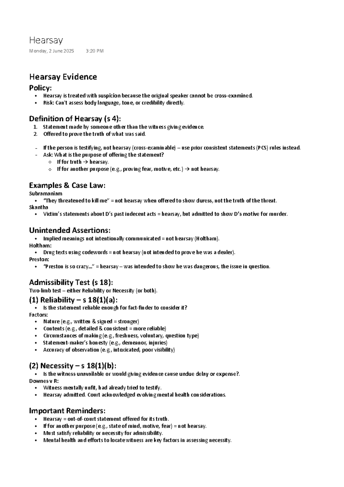 Hearsay Evidence Policy Overview - 414 - Studocu