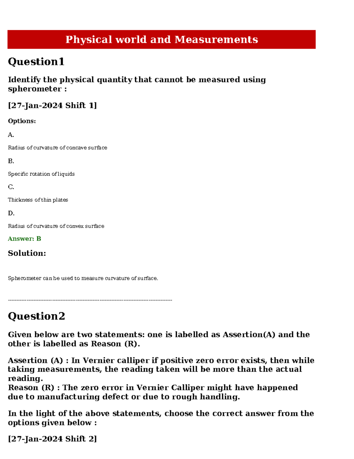 Physics Measurements and Errors: Questions and Solutions (JEE) - Studocu
