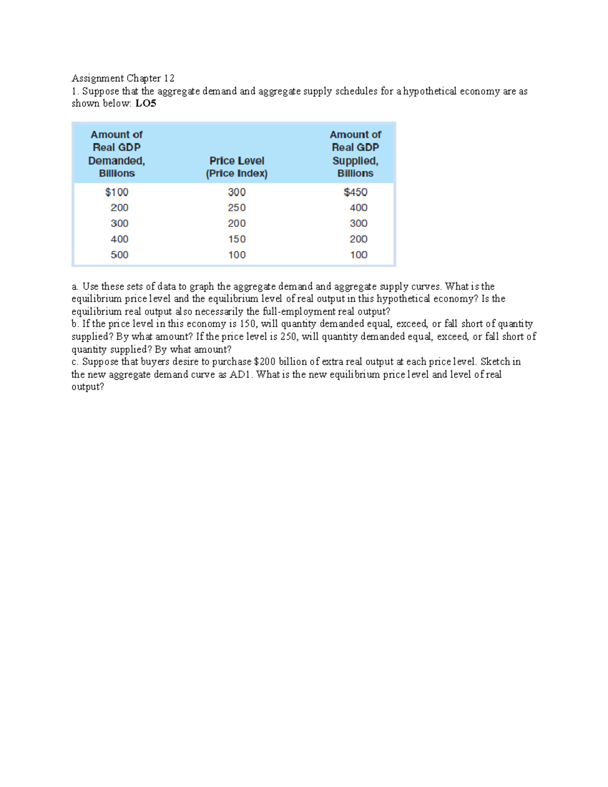 Aggregate Demand & Supply Assignment: Chapter 12 Analysis - Studocu