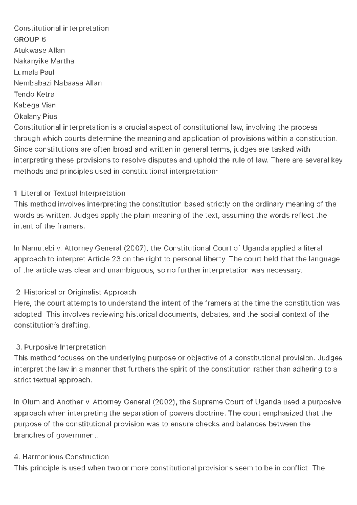 Constitutional Interpretation Methods: Group 6 Analysis - Studocu
