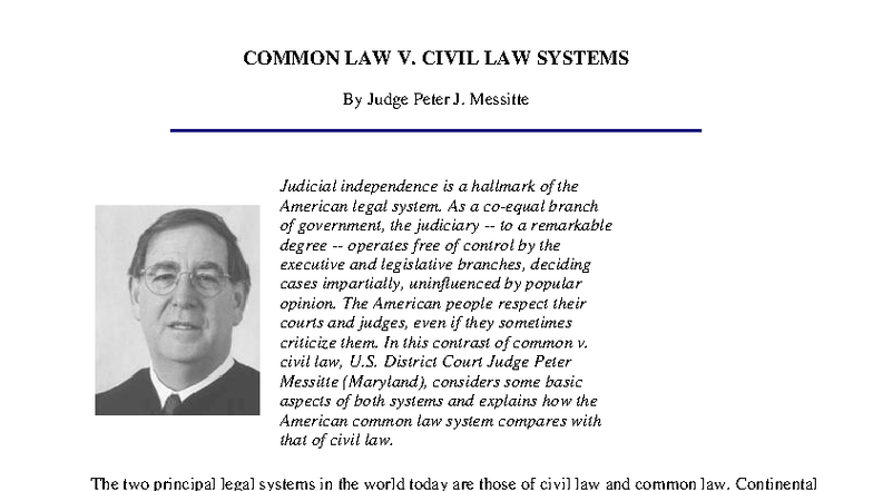 COMMON LAW VS. CIVIL LAW SYSTEMS: A COMPARATIVE ANALYSIS - Studocu
