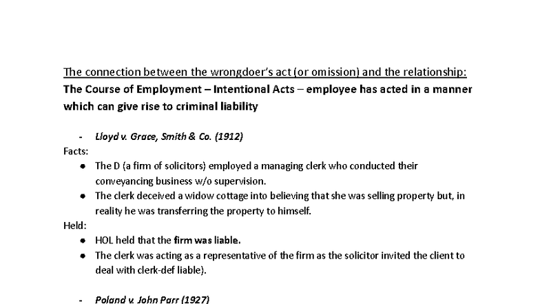 Vicarious Liability: Key Cases and Legal Principles (LAW 101) - Studocu