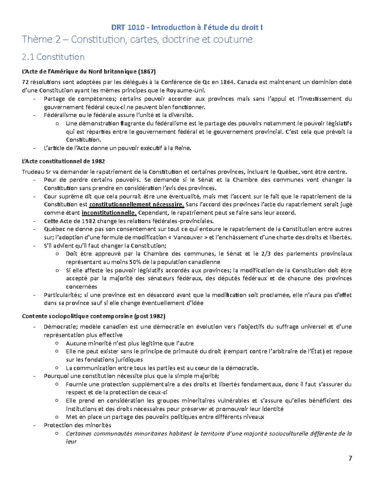 DRT 1010 - Thème 2: Notes de Cours sur la Constitution et la Doctrine ...