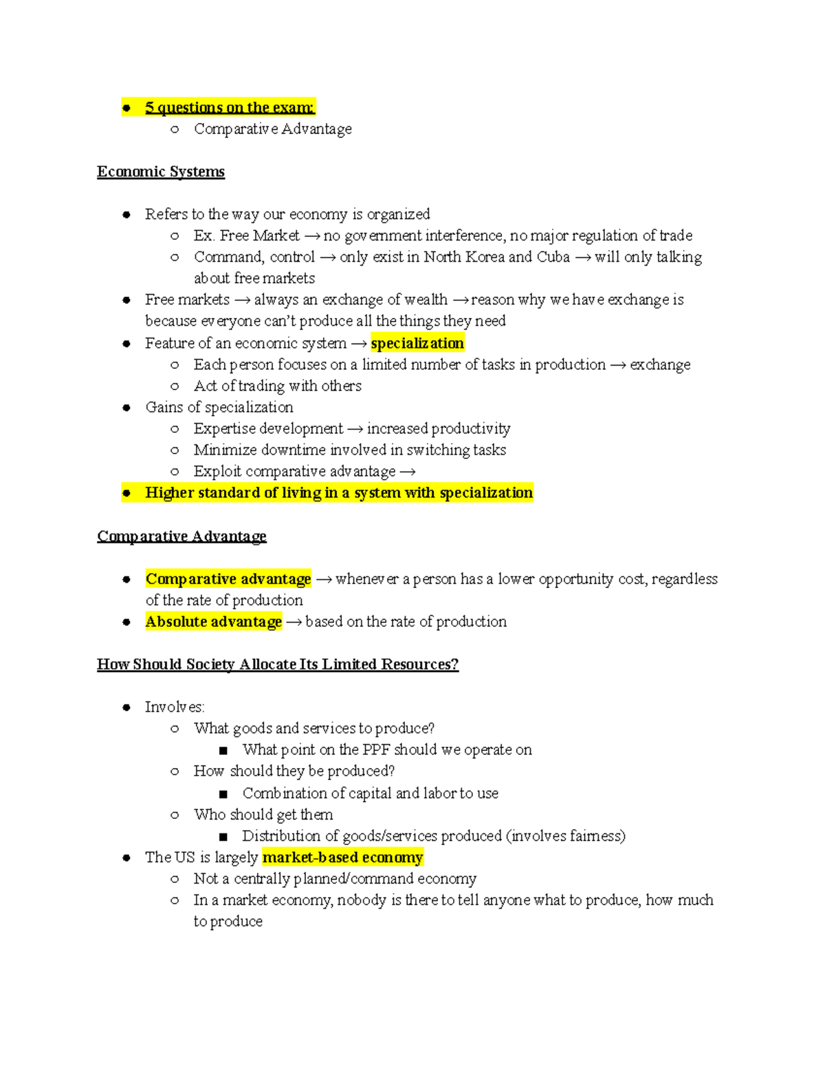 Comparative Advantage & Market Dynamics: Intro to Micro In-Class Notes ...