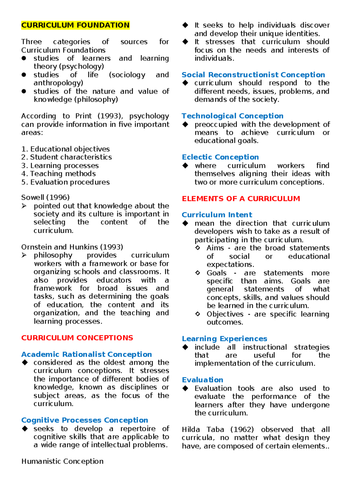 PROF ED 9 Curriculum Foundations and Influences Overview - Studocu