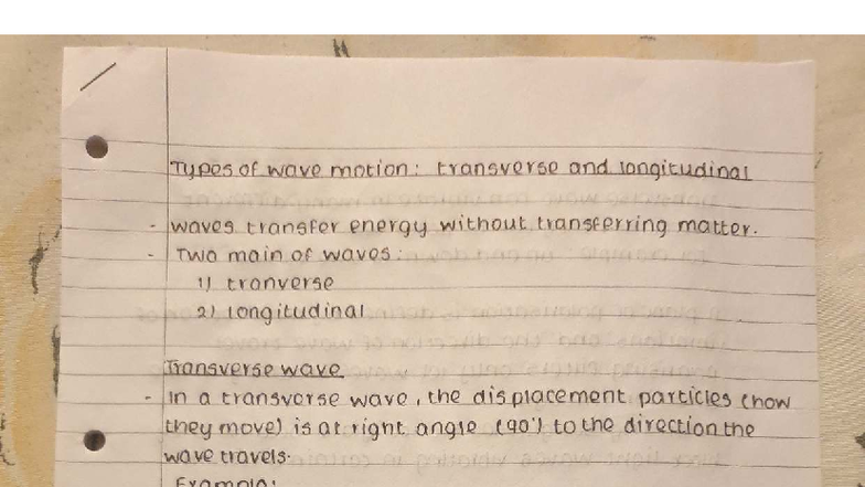 Waves - Revision Material: Transverse & Longitudinal Waves - Studocu