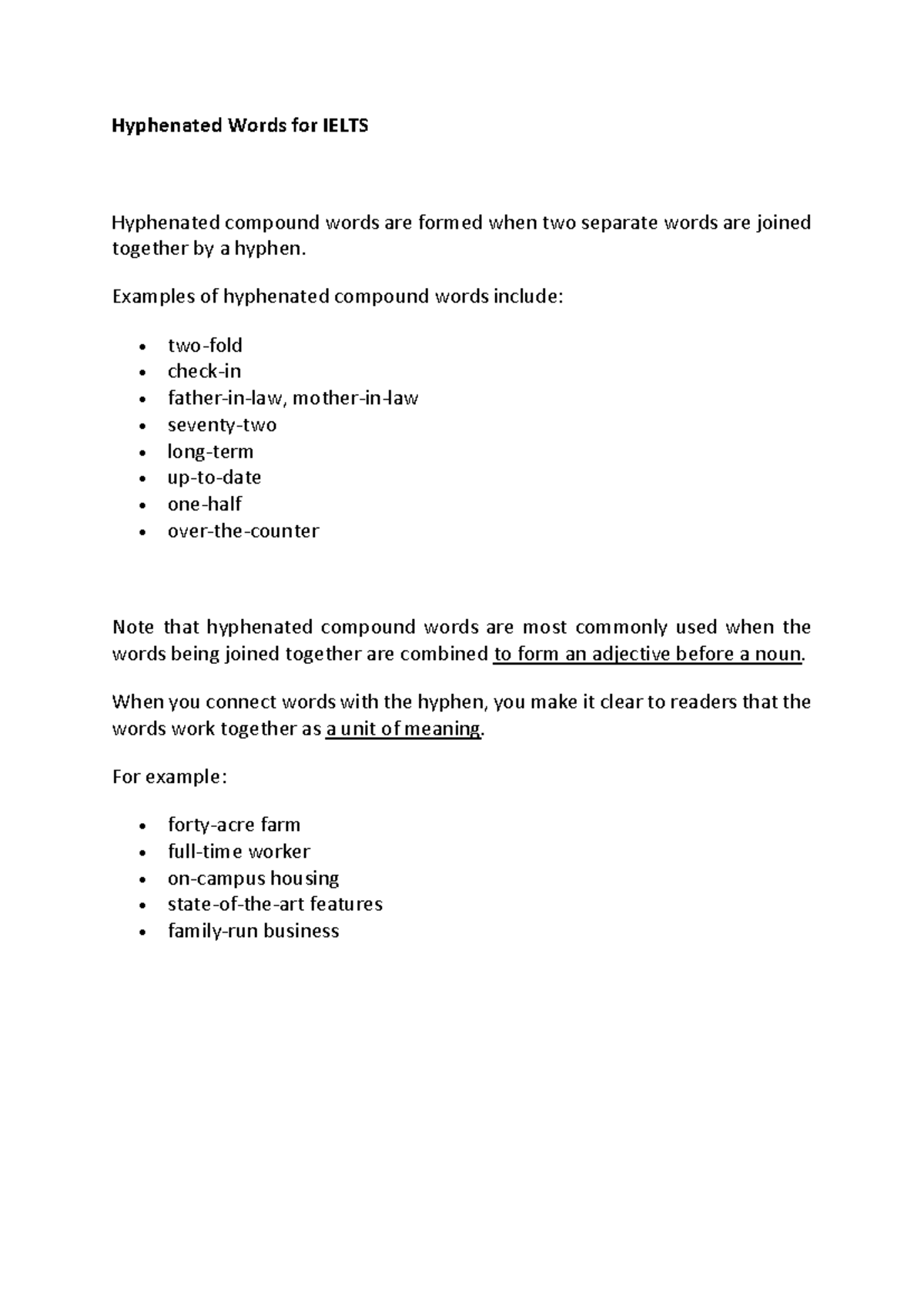 IELTS Hyphenated Word List: Examples & Usage Guide - Studocu