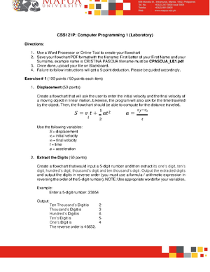 Ndelacena-PRAC01 - exer - Naethan D. Dela Cena CSS121L BM8 20/09/ Create a flowchart and a - Studocu