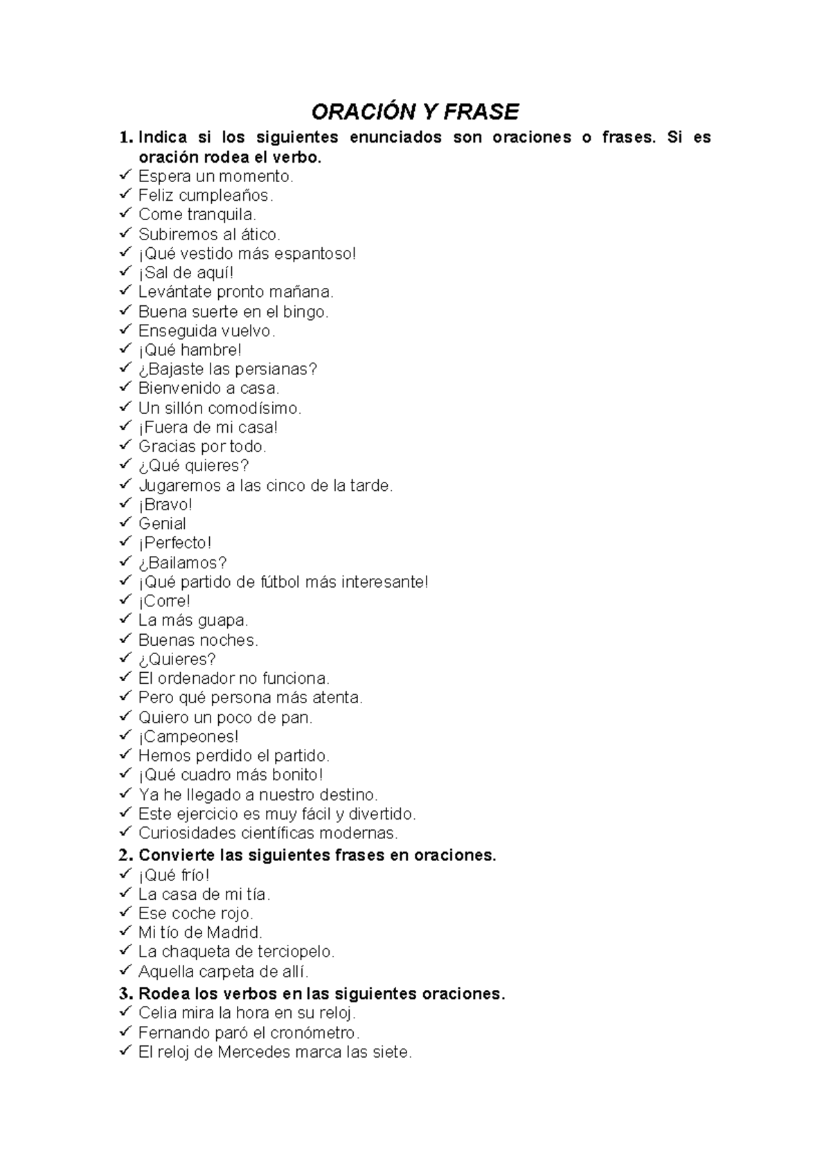 Diferencia entre Oraciones y Frases: Ejercicios y Análisis - Studocu