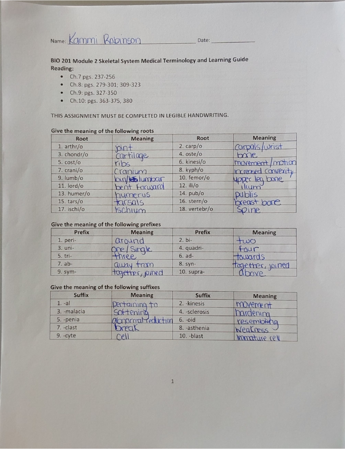 Anatomy Module 2 Skeletal System worksheet - Name: Kammi Robinson Date ...