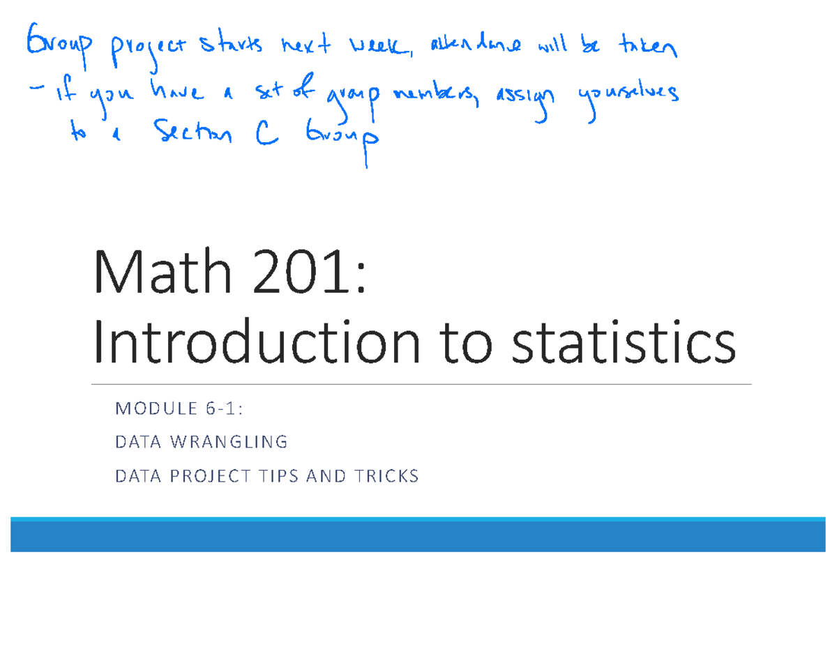 Math 201: Final Exam Guide on Data Wrangling & Project Tips - Studocu