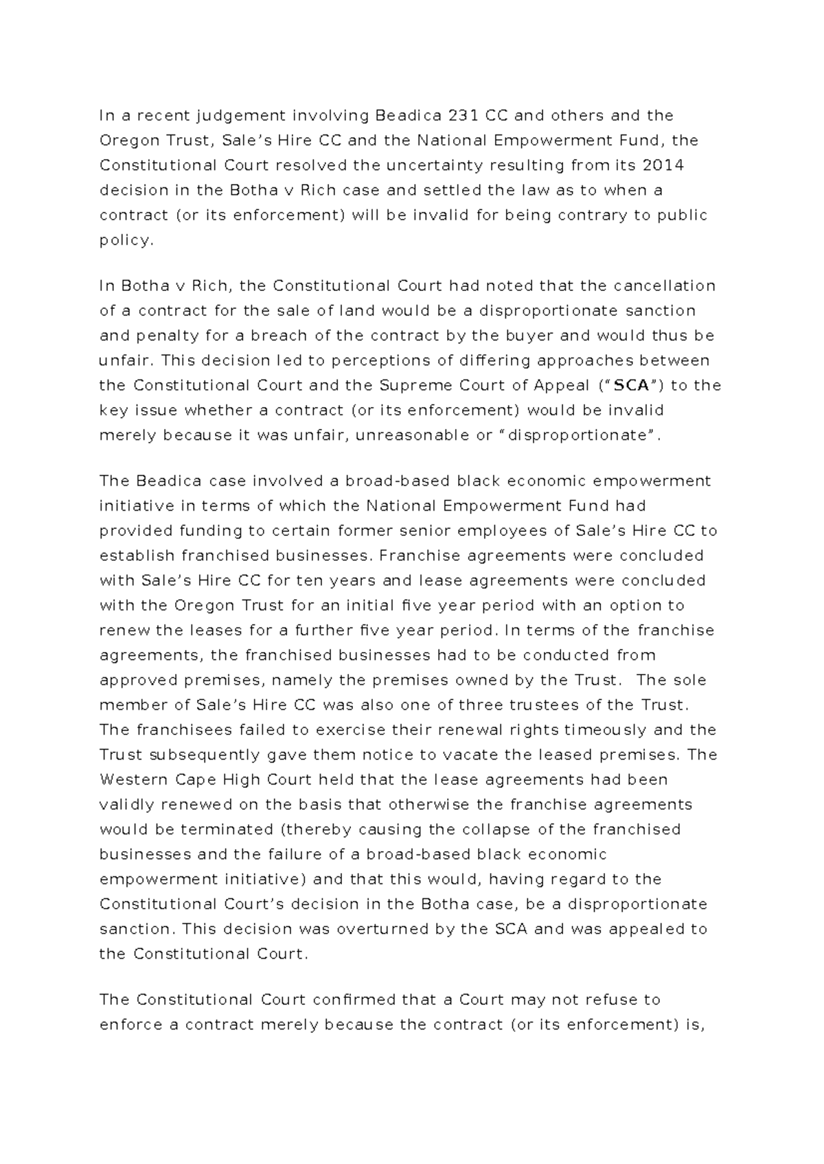 Beadica 231 CC & Botha Case Analysis: Constitutional Court Insights ...