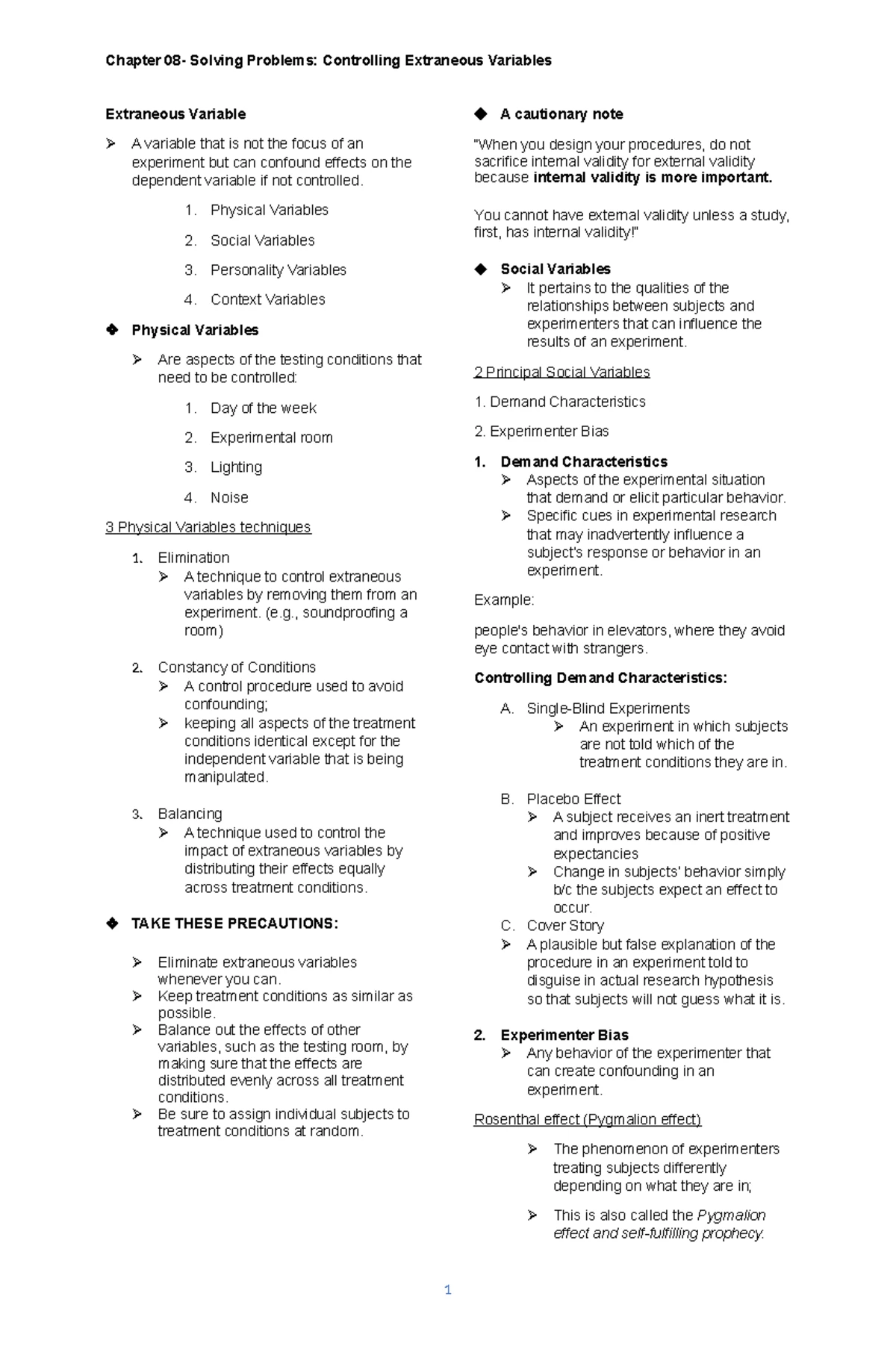 Chp 08 - Controlling Extraneous Variables in Experiments - Studocu