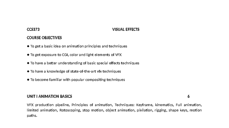 CCS373 Visual Effects: Principles, Techniques, and Tools Overview - Studocu