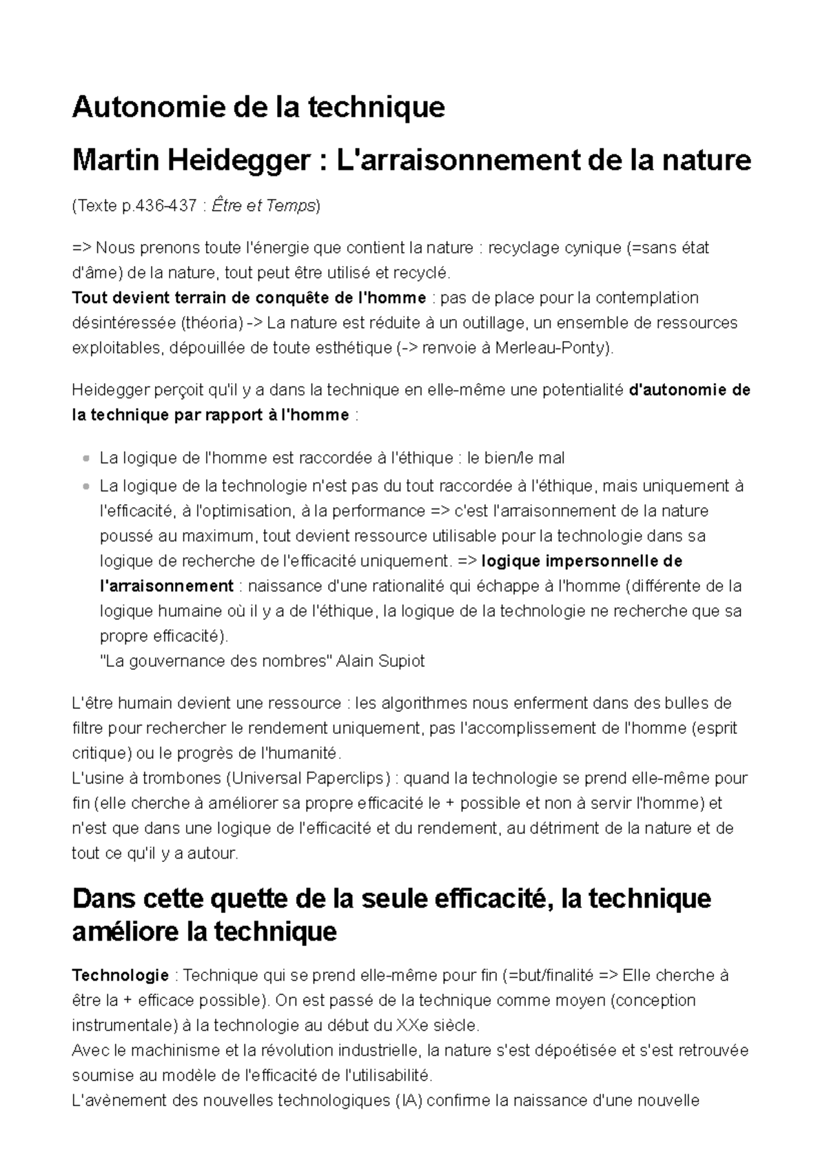Autonomie de la technique selon Heidegger : Nature et Technologie - Studocu