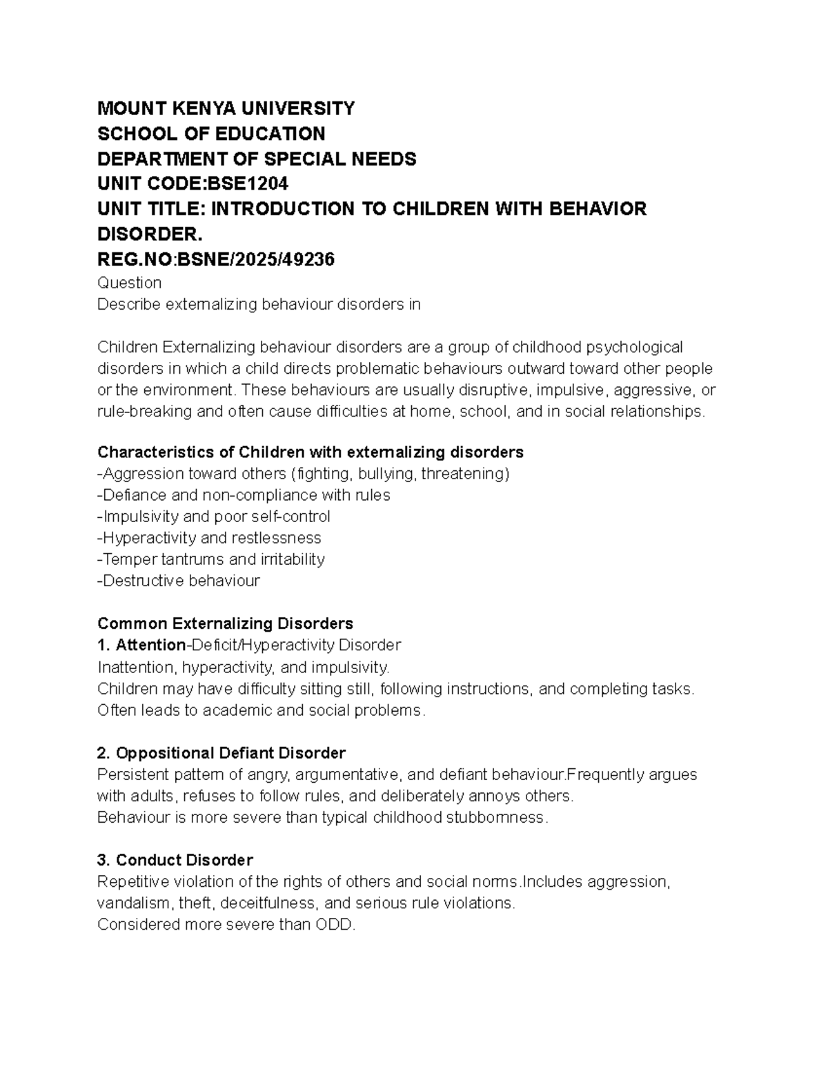 BSE1204: Externalizing Behavior Disorders in Children - EBD Questions ...