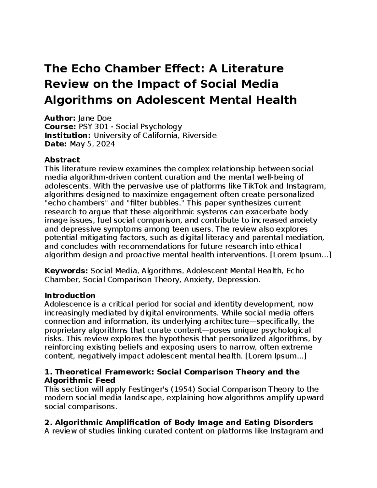 PSY 301 Final Exam: The Echo Chamber Effect on Adolescent Mental Health - Studocu