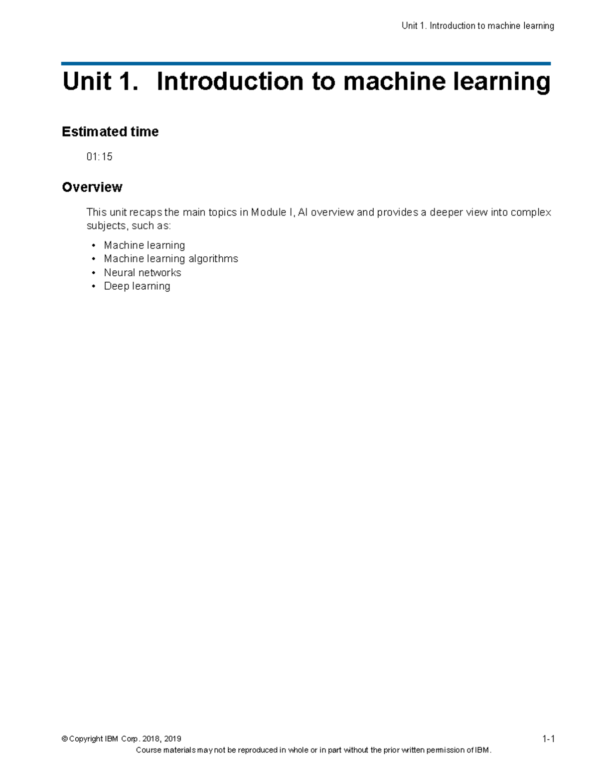 V11.2 Unit 1: Intro to Machine Learning Concepts and Algorithms - Studocu