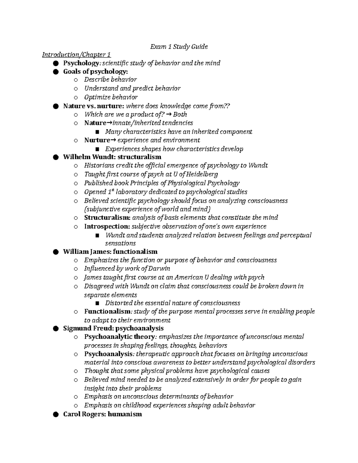 Psychology 101: Study Guide for Exam 1 Coverage and Concepts - Studocu