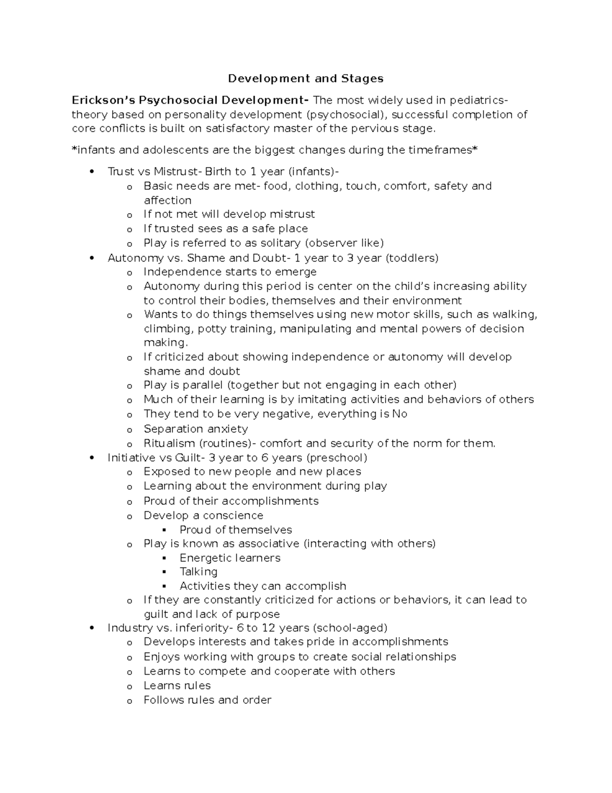 Development and Stages of Psychosocial Development: An Outline - Studocu