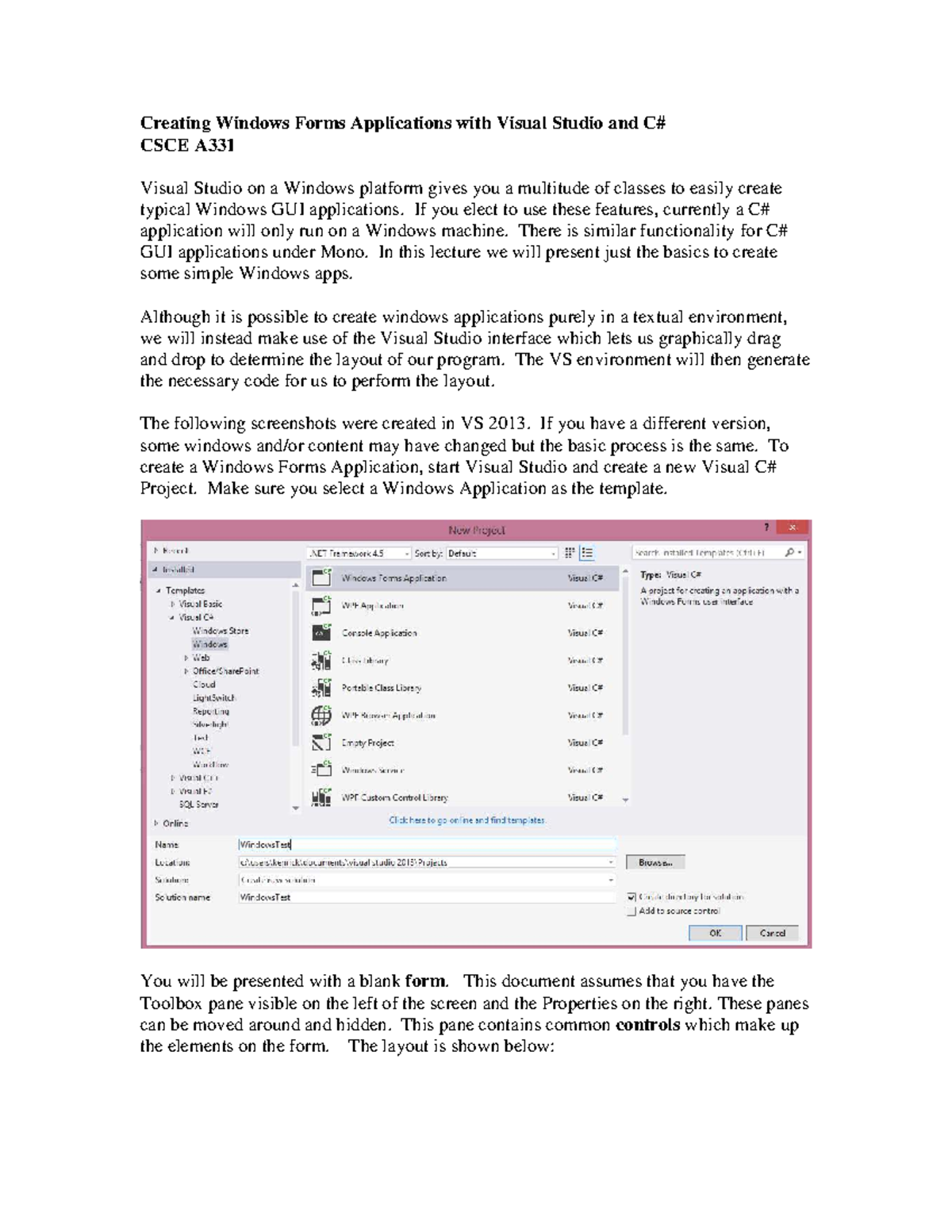CSCE A331 Lecture: Creating Windows Forms Applications with Visual Studio - Studocu
