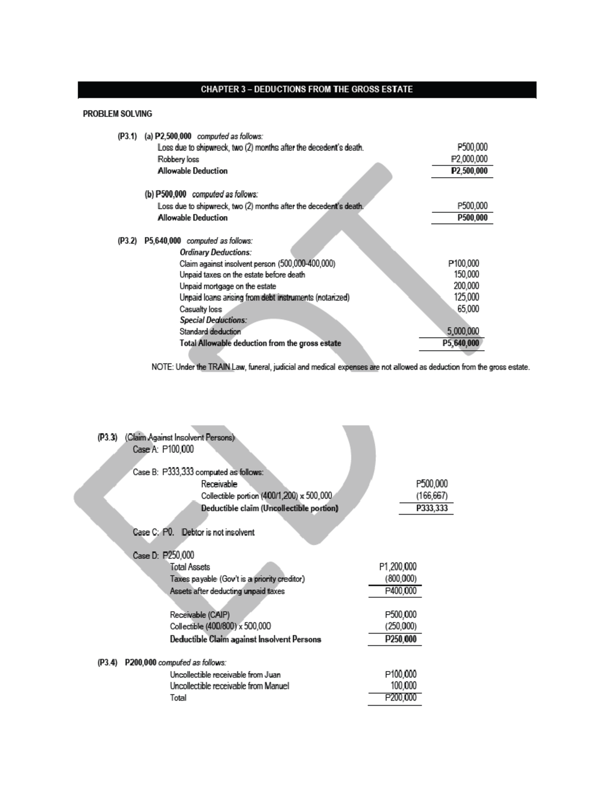 Answer Key for CHAPTER 3 to 5 Deductions and Estate Tax Problems (P3-P5 ...