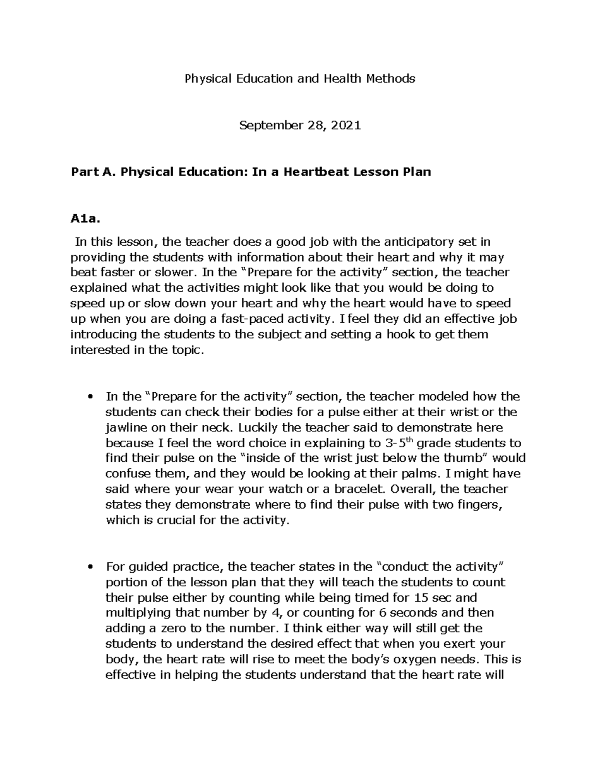 Task 1 C367 - task 1 assignment pe/heath lesson plan - Physical ...