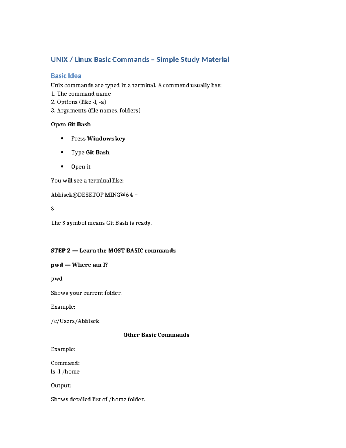 Module 3: UNIX Commands Study Material for Beginners - Studocu