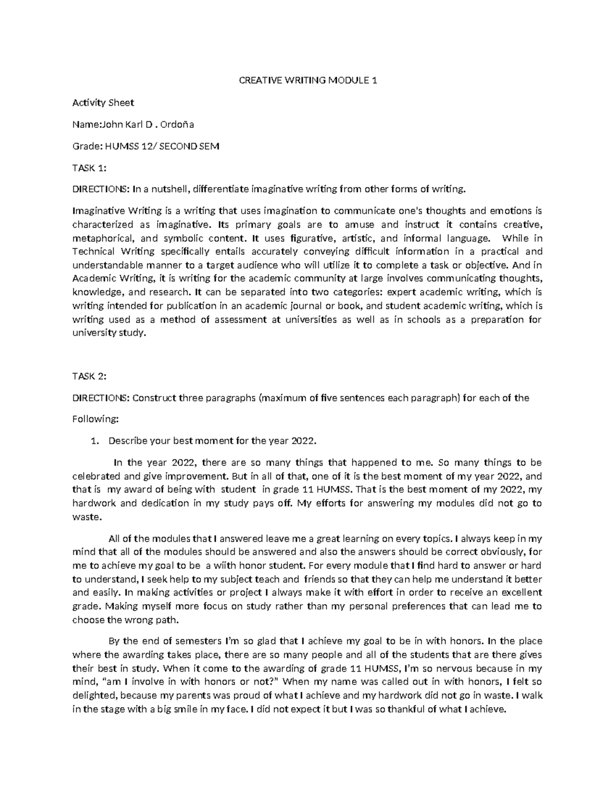 CW - Module 1 - LECTURE - CREATIVE WRITING MODULE 1 Activity Sheet Name ...
