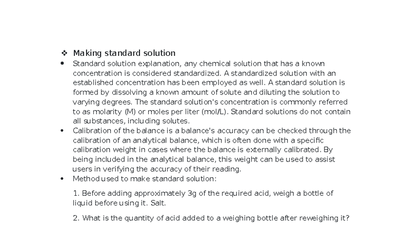 Standard Solution Preparation and Titration Techniques (CHEM 101) - Studocu